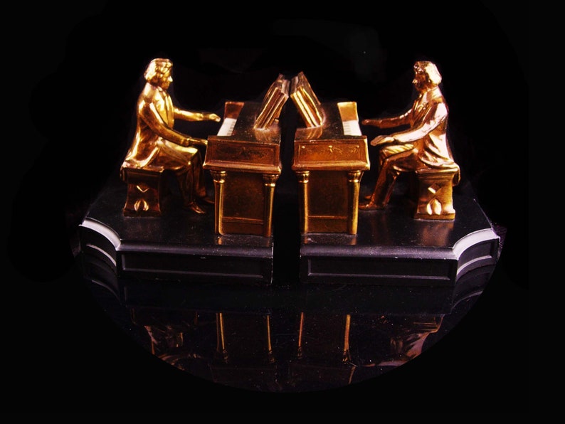 Vintage Signed Bookends Mozart Piano Set JB Hirsch Foundry - Etsy