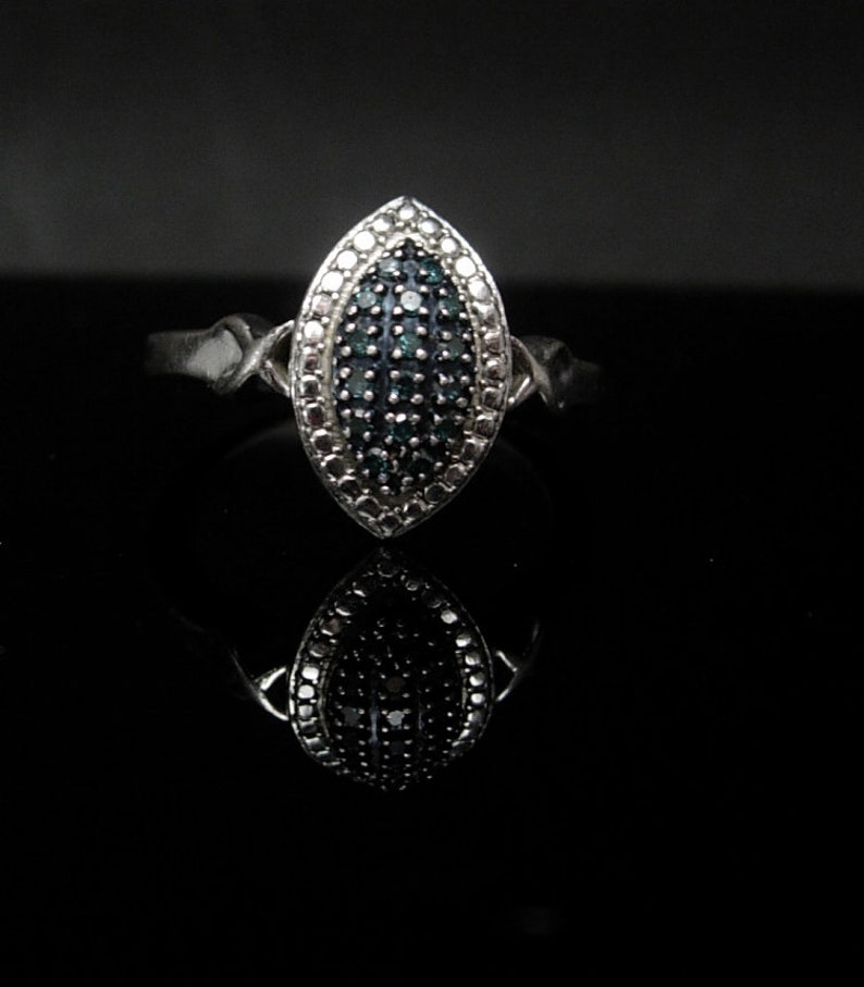 Black Diamond Ring 16 Pave Flat Top Stones Signed SJ Sterling - Etsy