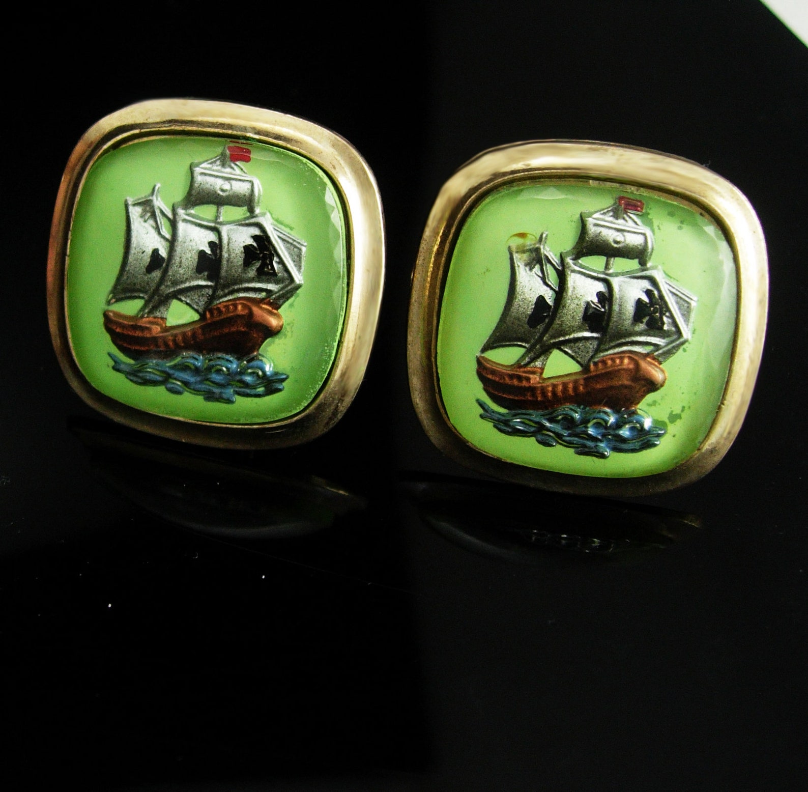 Pirate Ship Cuff Links BIG Schooner Sailing Cufflinks Vintage - Etsy