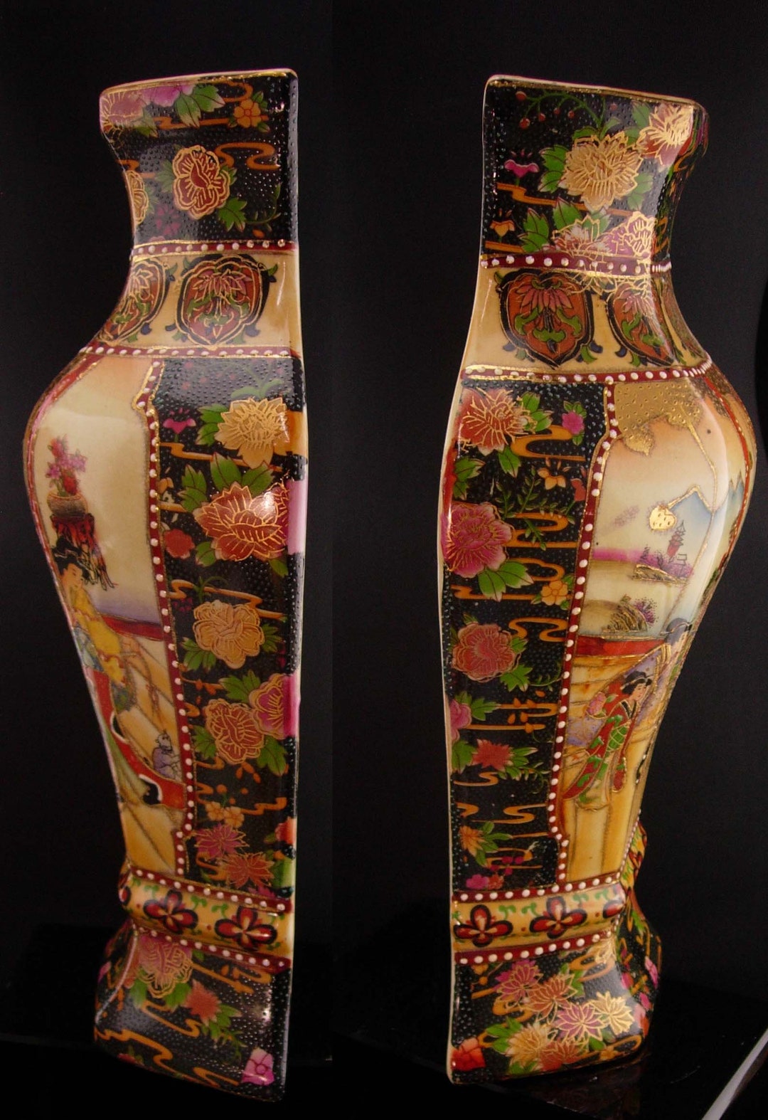 Vintage 14 Japanese Royal Satsuma Large Half Vase Moriage Geisha Art ...