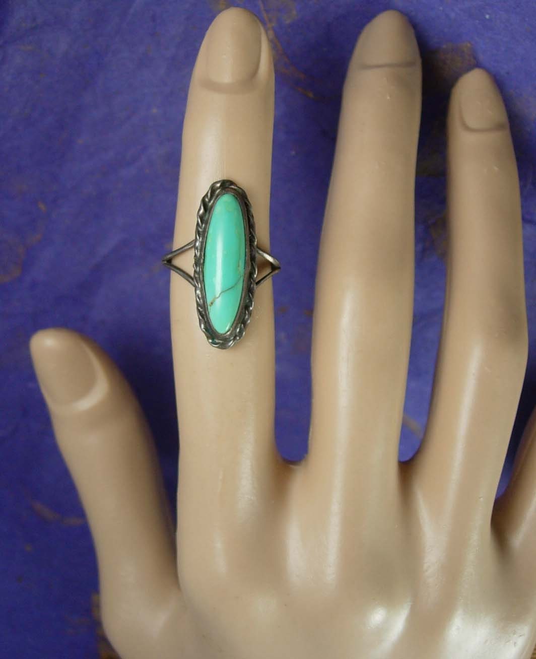 LONG Turquoise Ring Vintage Sterling Silver Size 3 1/2 - Etsy