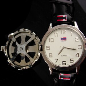 LARGE Spinning Hubcap Bugle Boy Mens Wrist Watch - Bling Rhinestones ...