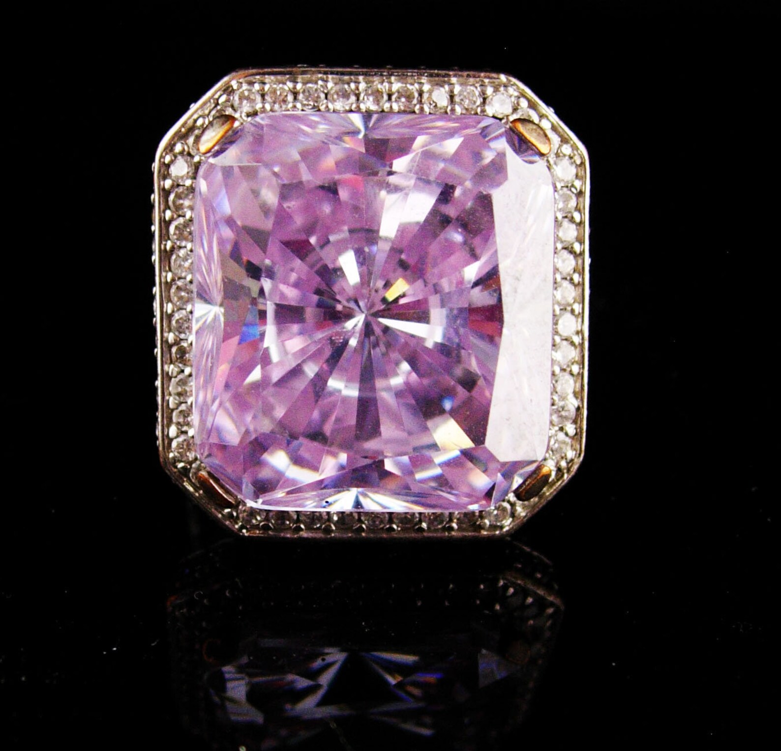 HUGE Amethyst 40 Diamond Ring Ring / Sterling Statement Ring - Etsy