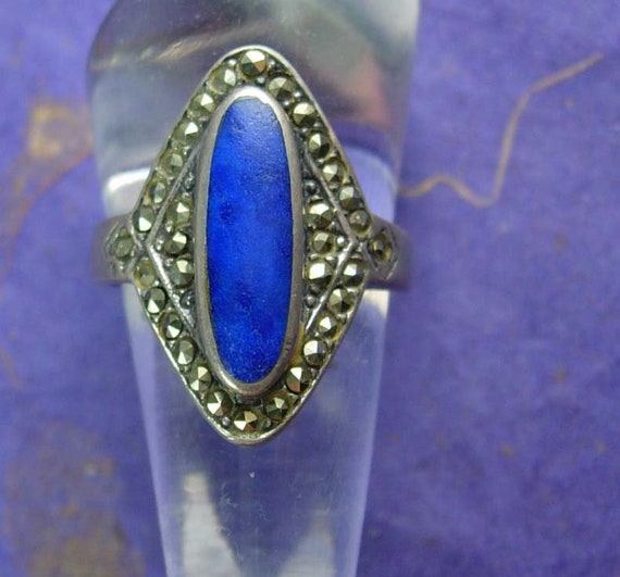 Vintage Large Lapis RIng Sterling Silver Gypsy artisa… - Gem