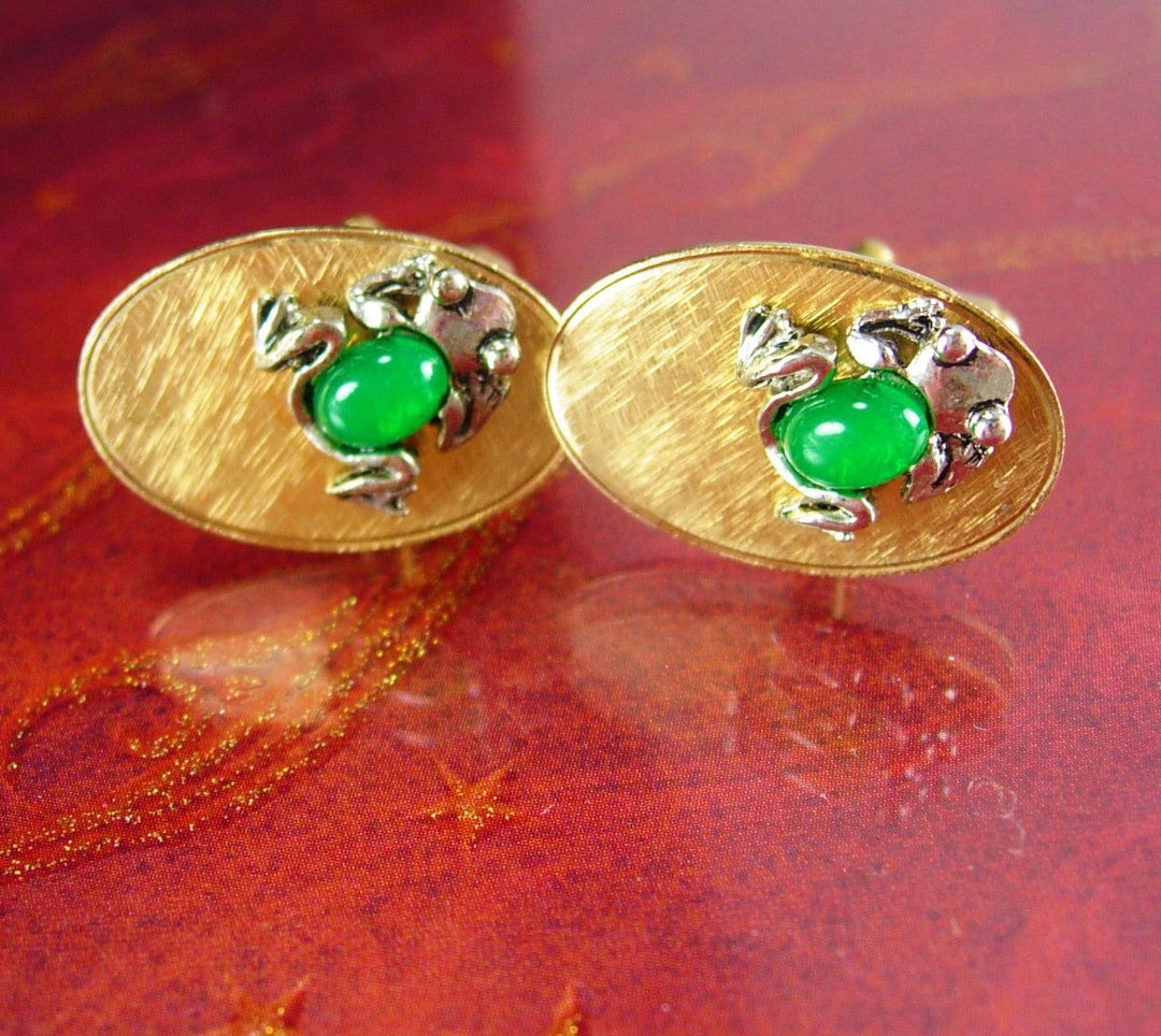 Kiss a FROG Cuff Links Gold Frogger Toad Whimsical Jelly Belly Green ...