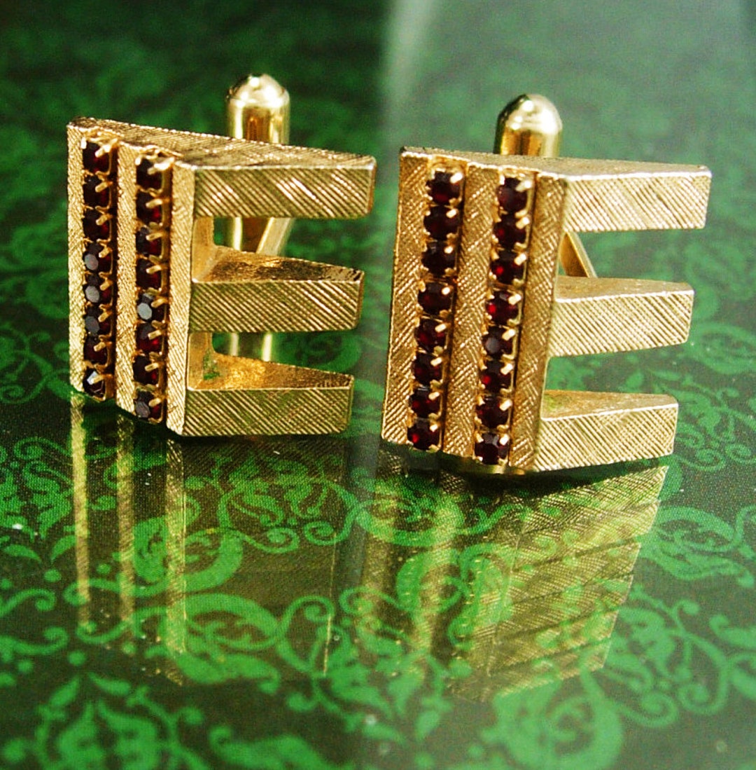Rhinestone Cufflinks Letter E Cufflinks Monogrammed Cufflinks Vintage ...
