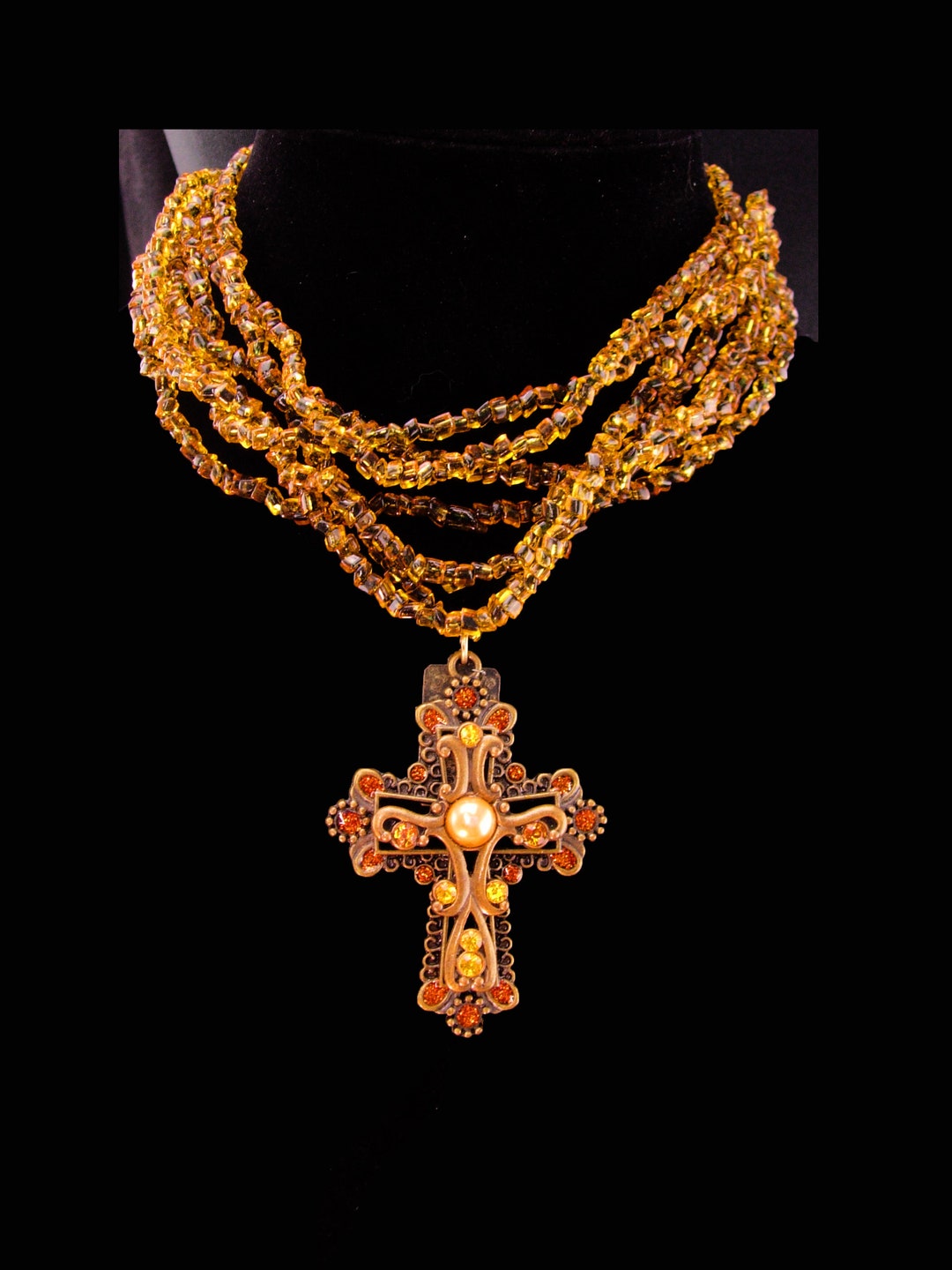 Vintage Gothic Rhinestone Cross Necklace Our Lady of Snows Medal 40's ...
