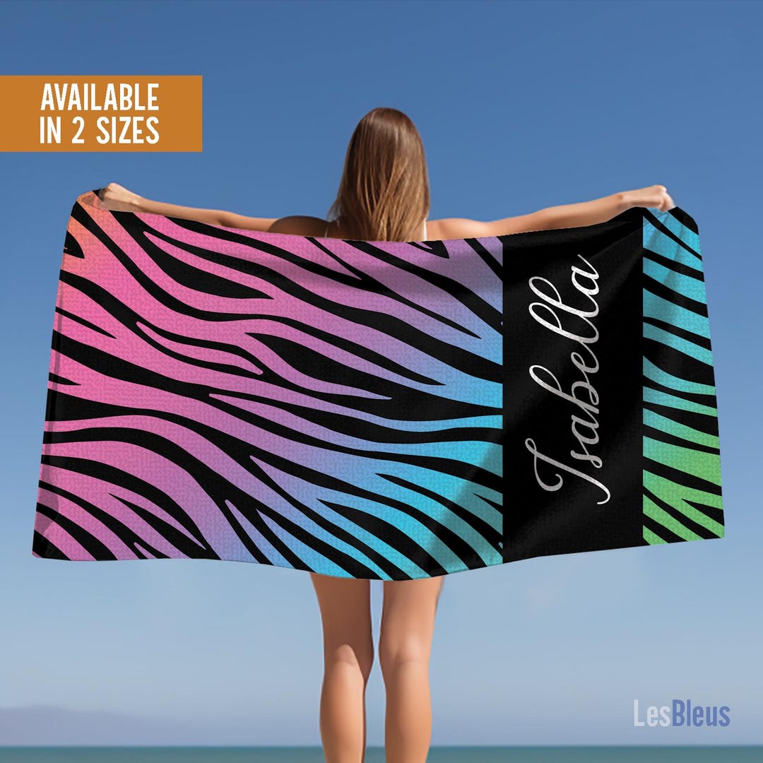 Personalized Zebra Print Beach Towel, Beach Gifts for Women, Zebra Pool ...