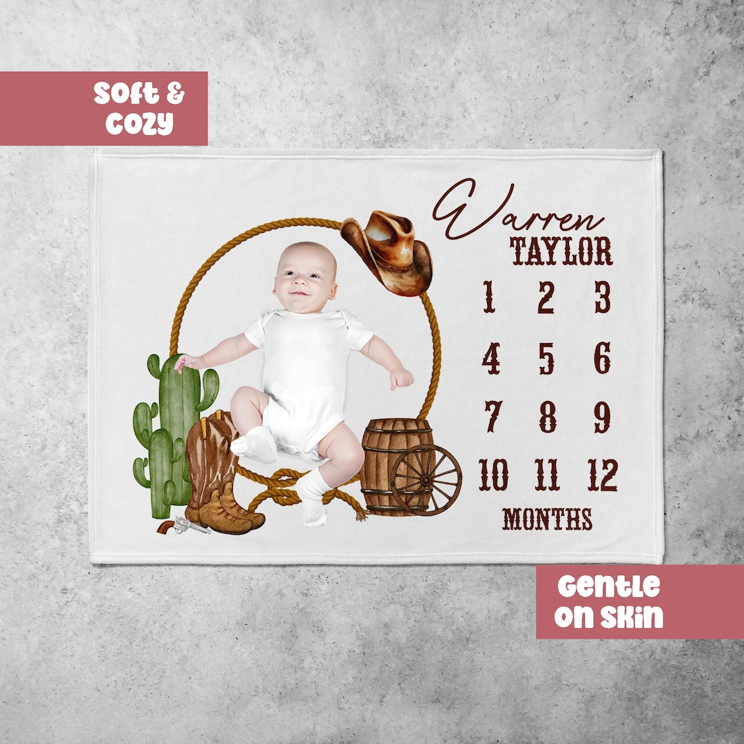 Cowboy Milestone Blanket for Boy Cowboy Month Tracker Blanket - Etsy
