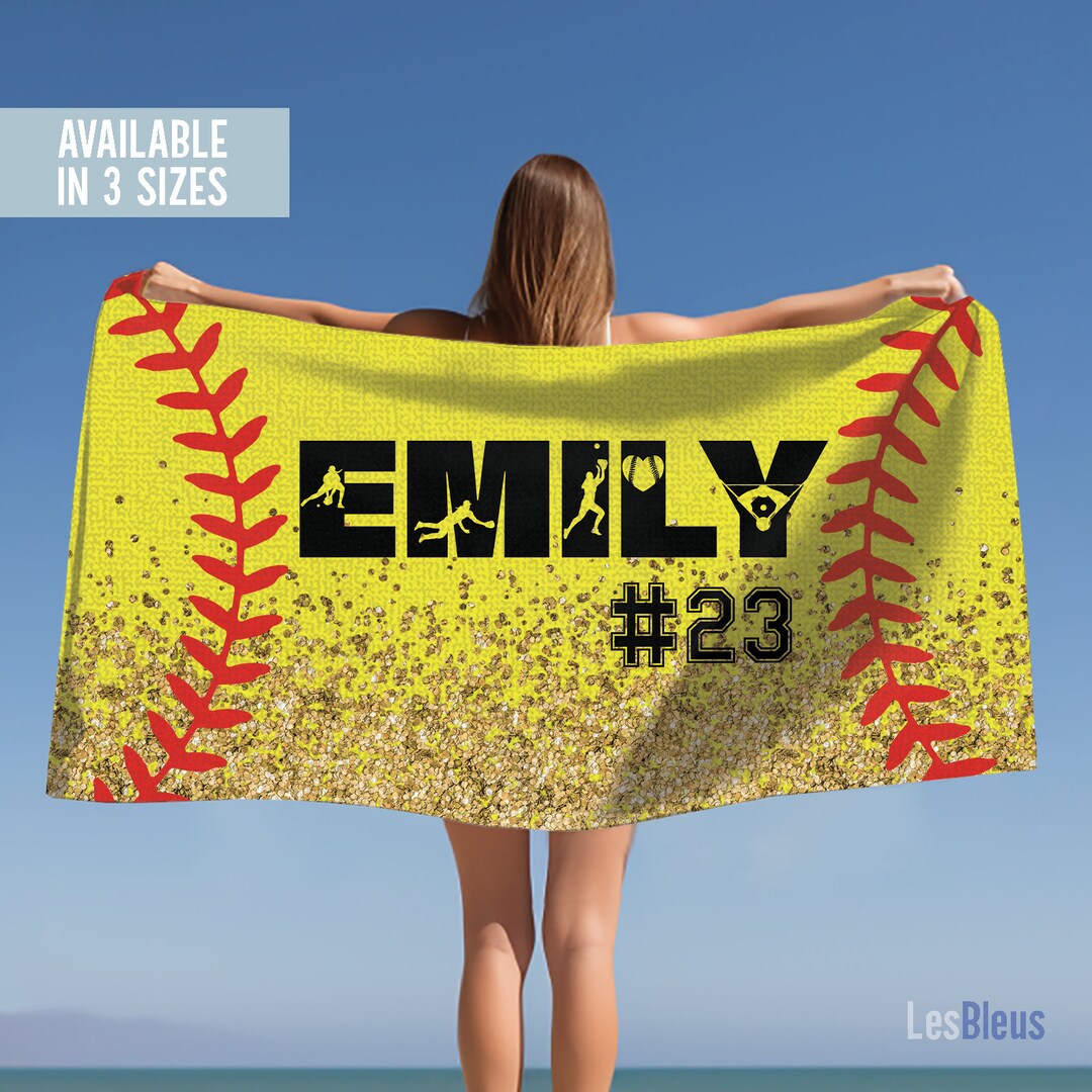 Personalized Softball Beach Towel, Softball Gifts for Girls, Softball ...