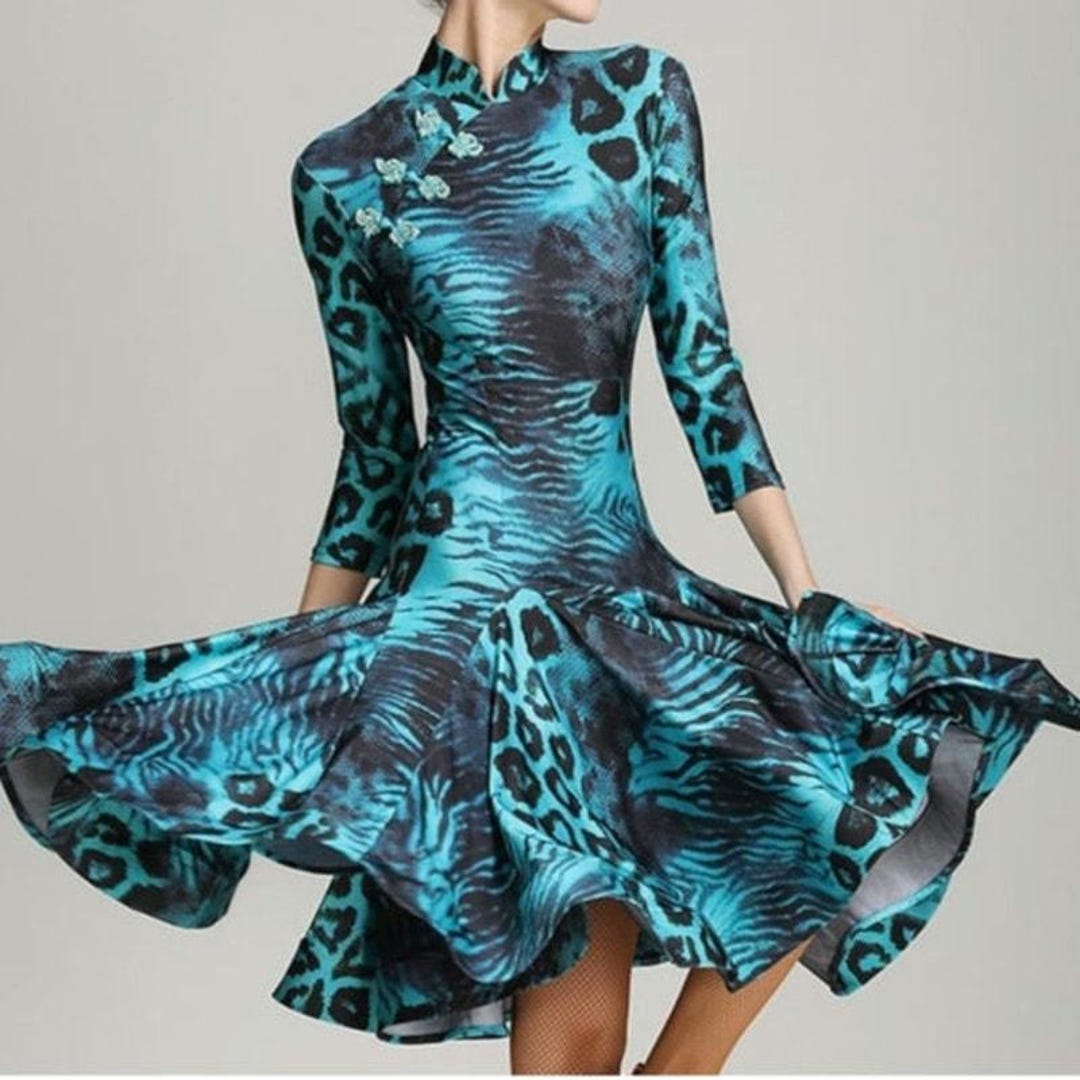 Handmade Latin Rhythm Ballroom Dance Costume Dress Small Turquoise ...