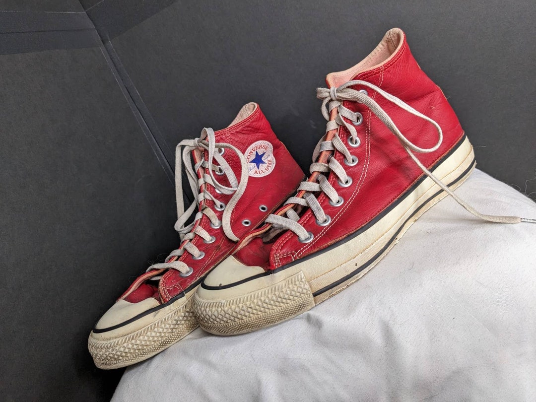 Converse Vintage 80s High Top Sneakers Leather 8.5 Mens Red - Etsy