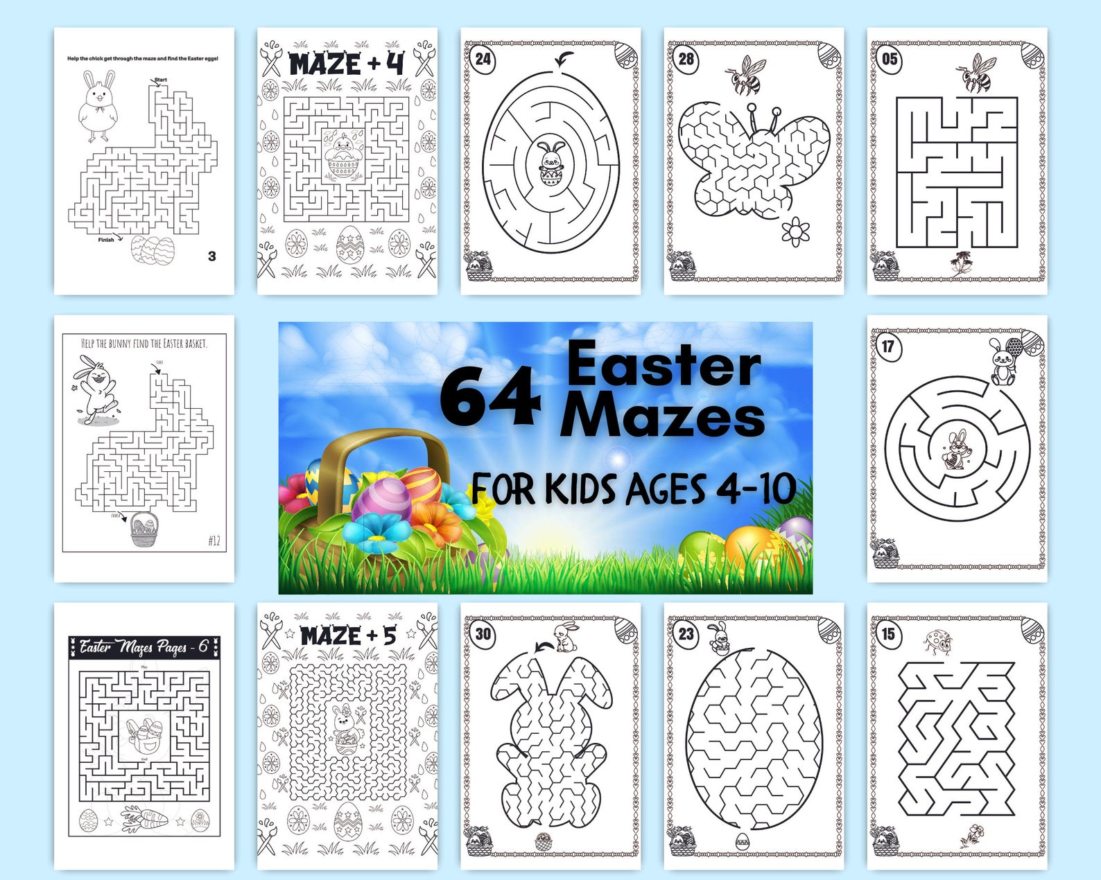 Easter Maze Puzzle Activity Pages for Kids: 64 Different Easter Themed ...