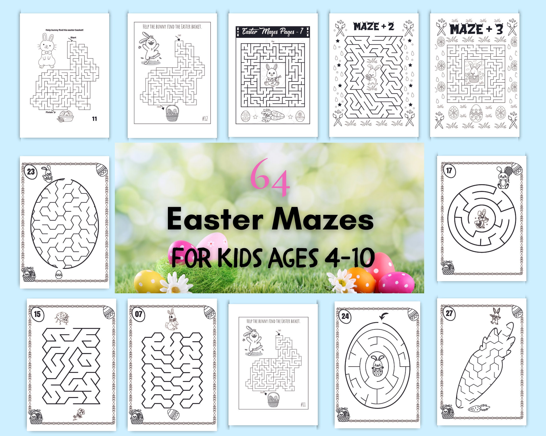 Easter Maze Puzzle Activity Pages for Kids: 64 Different Easter Themed ...