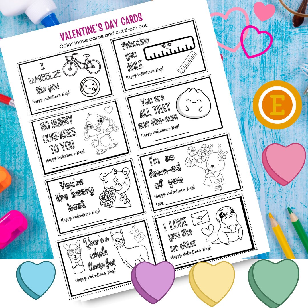 Valentine Printable Cards for Kids: 32 Cute Valentine Puns to Color and ...