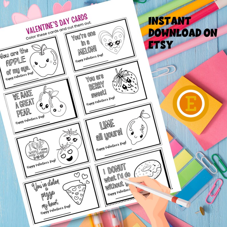 Valentine Printable Cards for Kids: 32 Cute Valentine Puns to Color and ...