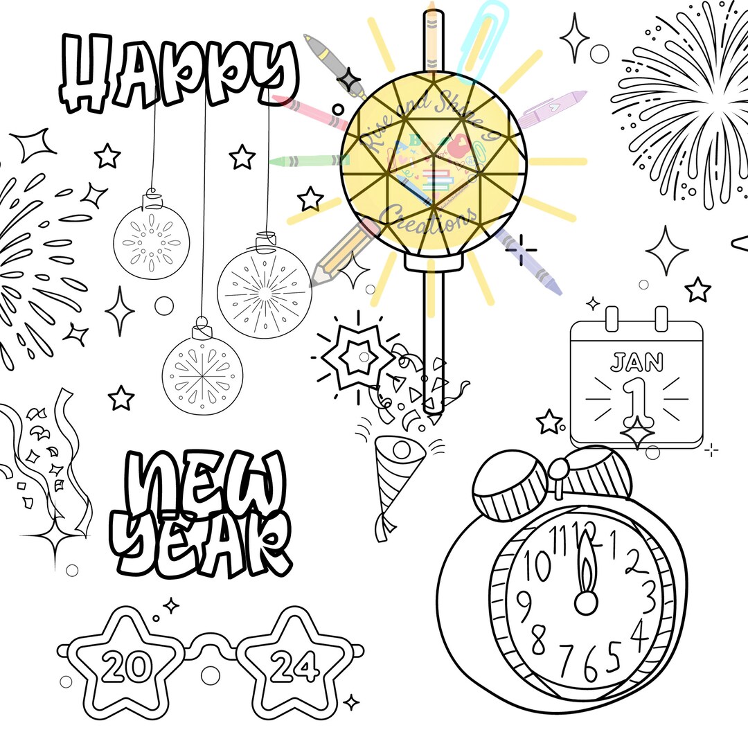 Happy New Year 2024 Coloring Pages for Kids and Adults - Etsy