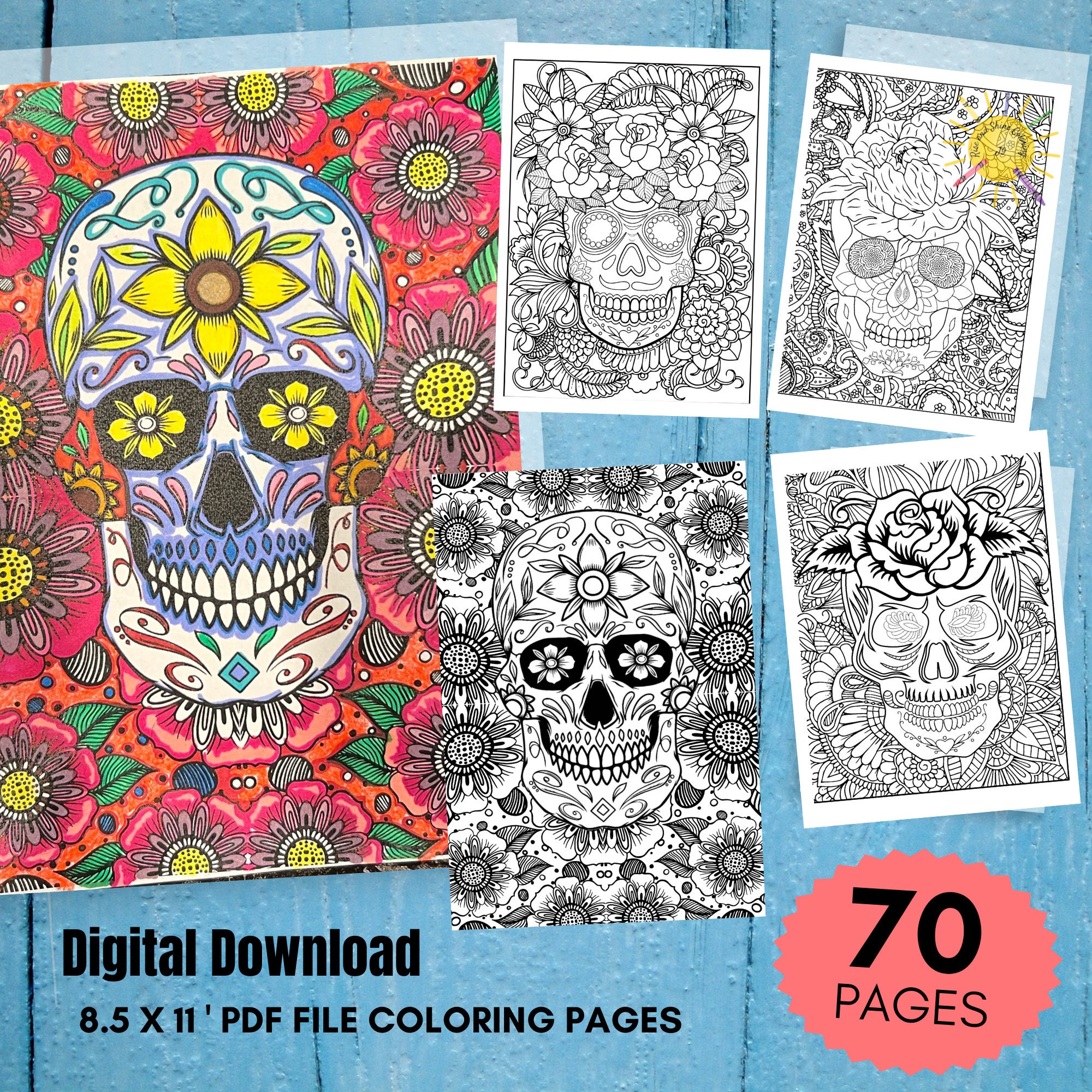 Printable Sugar Skull Coloring Pages Instant Download: 70 Pages to ...