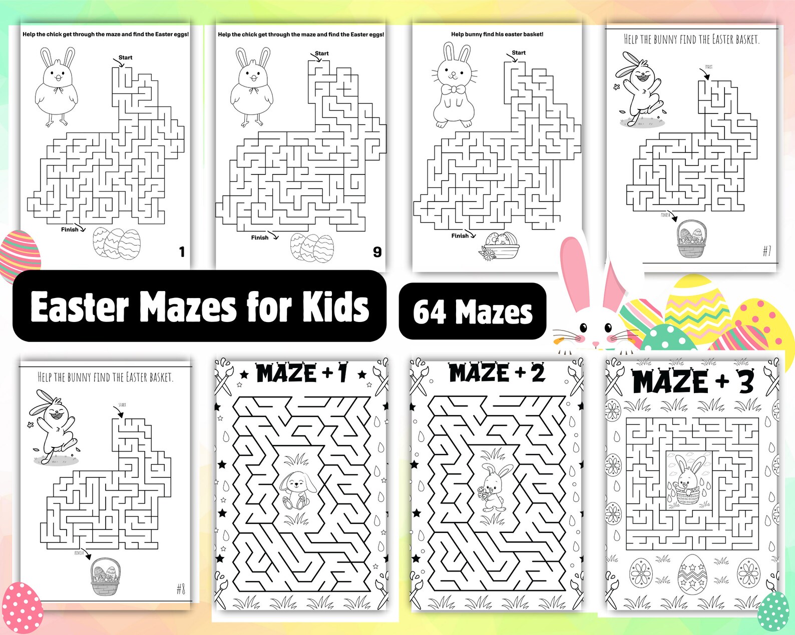 Easter Maze Puzzle Activity Pages for Kids: 64 Different Easter Themed ...