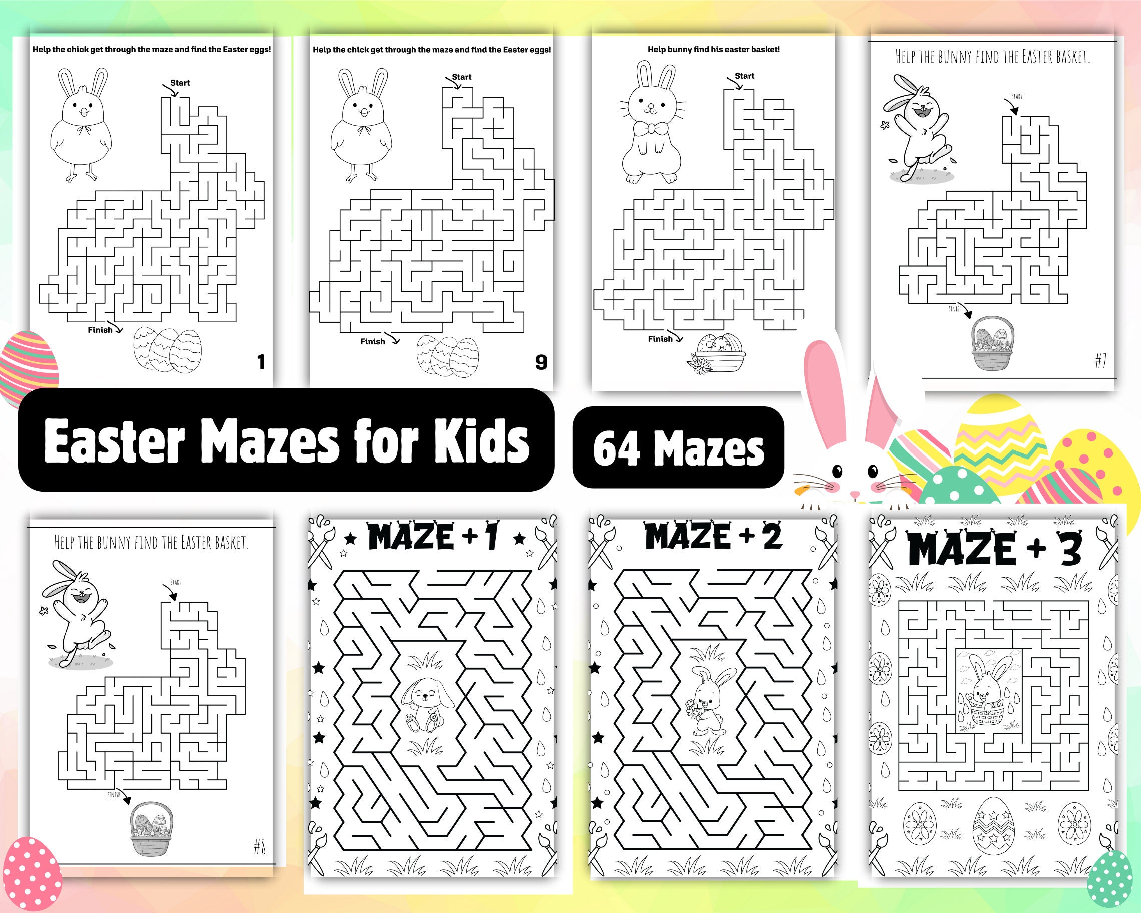 Easter Maze Puzzle Activity Pages for Kids: 64 Different Easter Themed ...