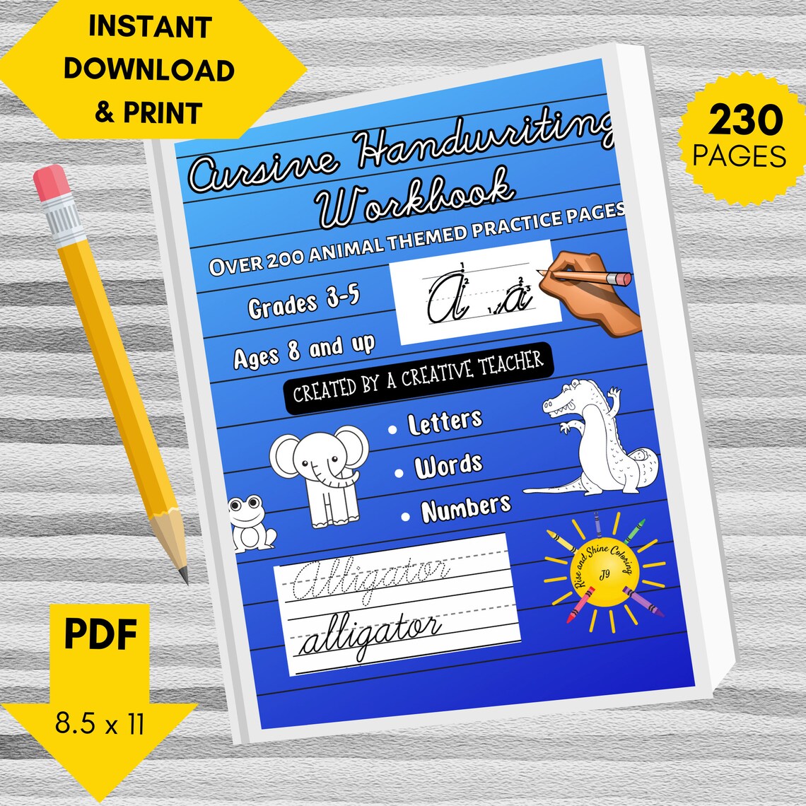 Printable Cursive Handwriting Worksheets : 234-page Instant PDF Digital ...