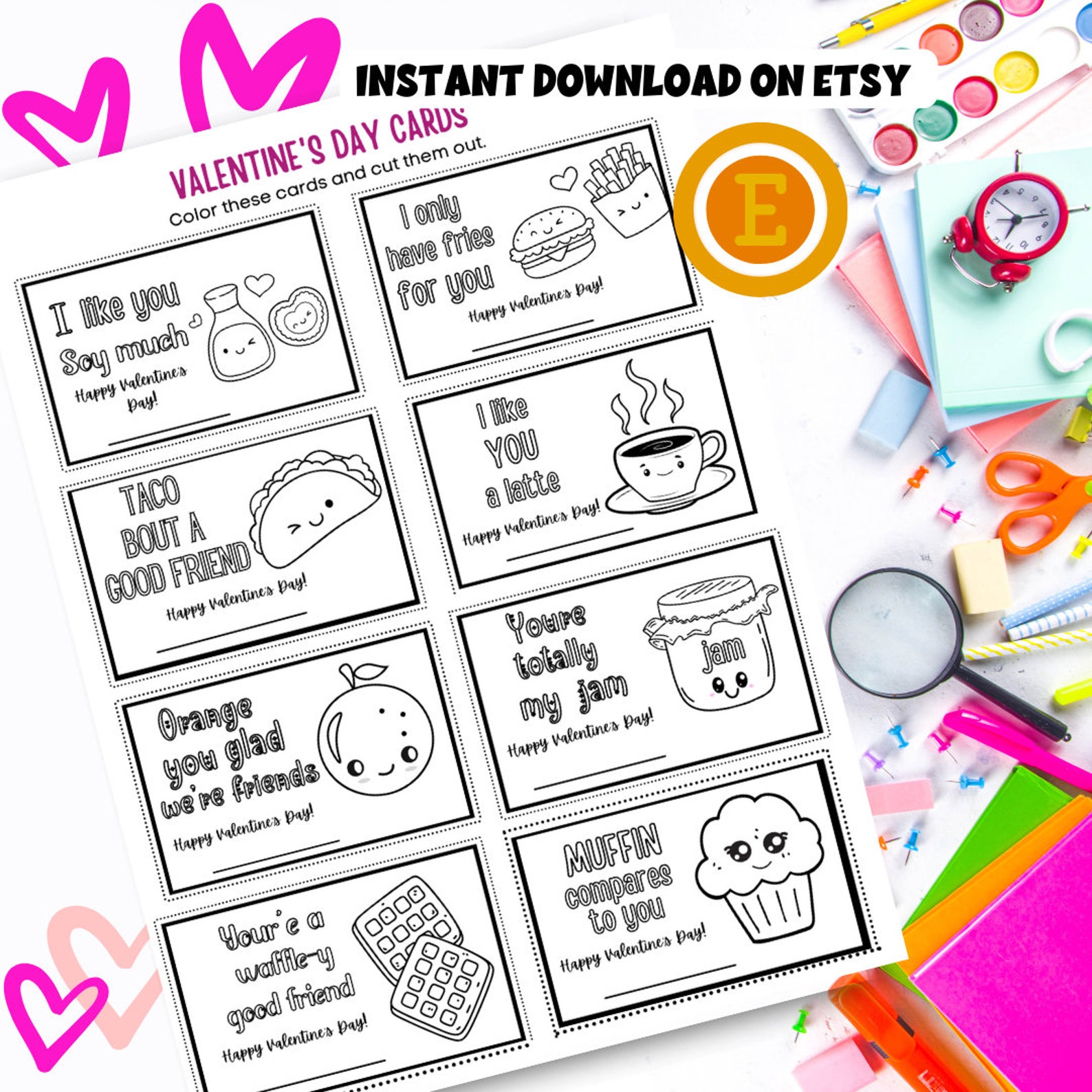 Valentine Printable Cards for Kids: 32 Cute Valentine Puns to Color and ...