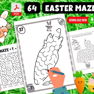 Easter Maze Puzzle Activity Pages for Kids: 64 Different Easter Themed ...
