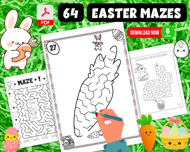 Easter Maze Puzzle Activity Pages for Kids: 64 Different Easter Themed ...