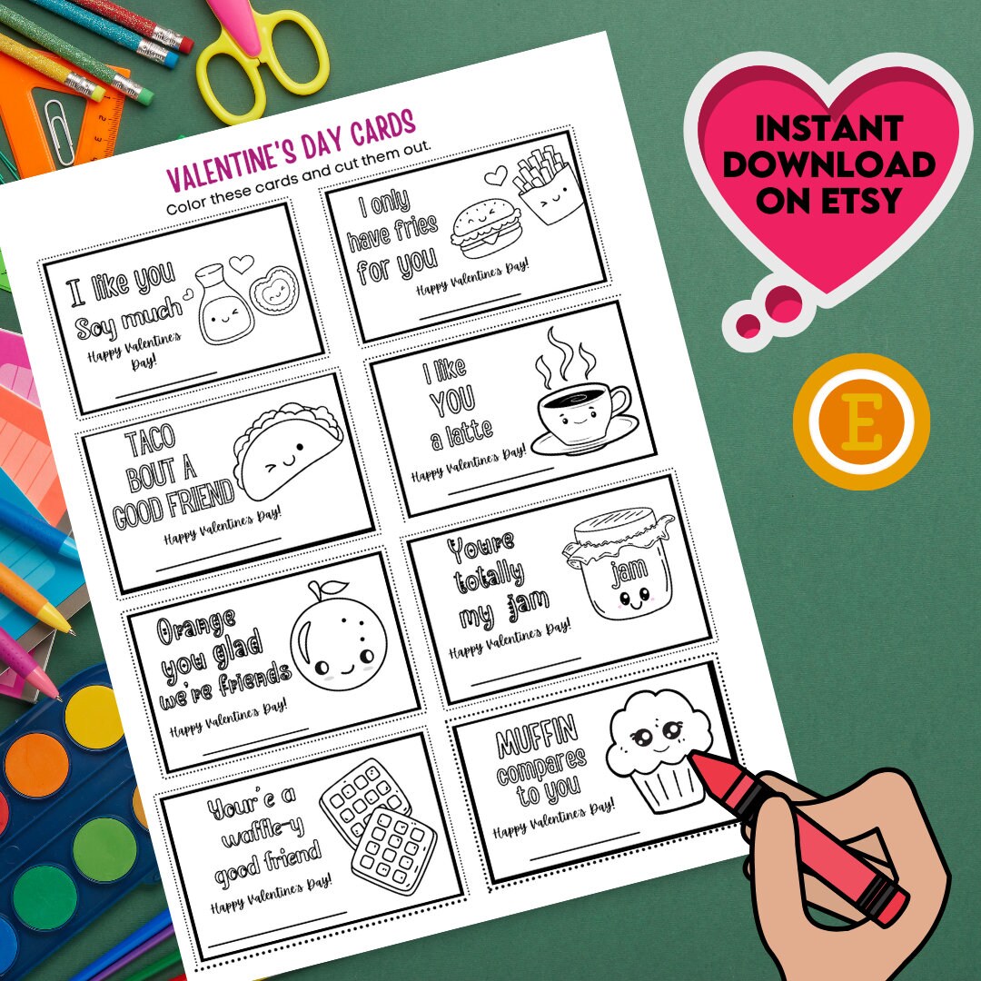 Valentine Printable Cards for Kids: 32 Cute Valentine Puns to Color and ...