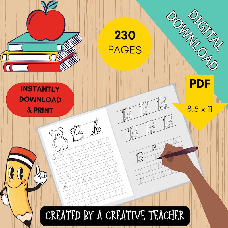 Printable Cursive Handwriting Worksheets : 234-page Instant PDF Digital ...