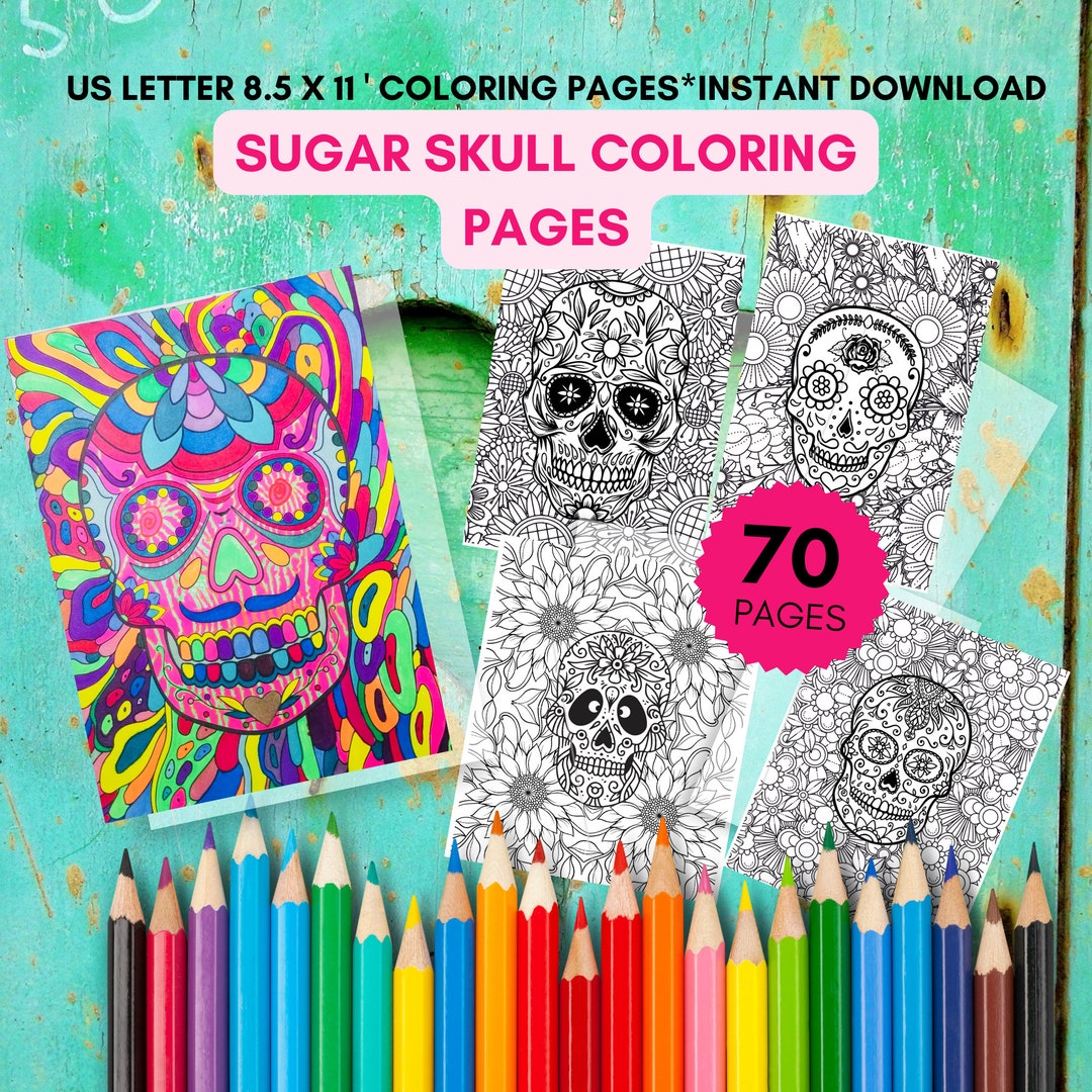 Printable Sugar Skull Coloring Pages Instant Download: 70 Pages to ...