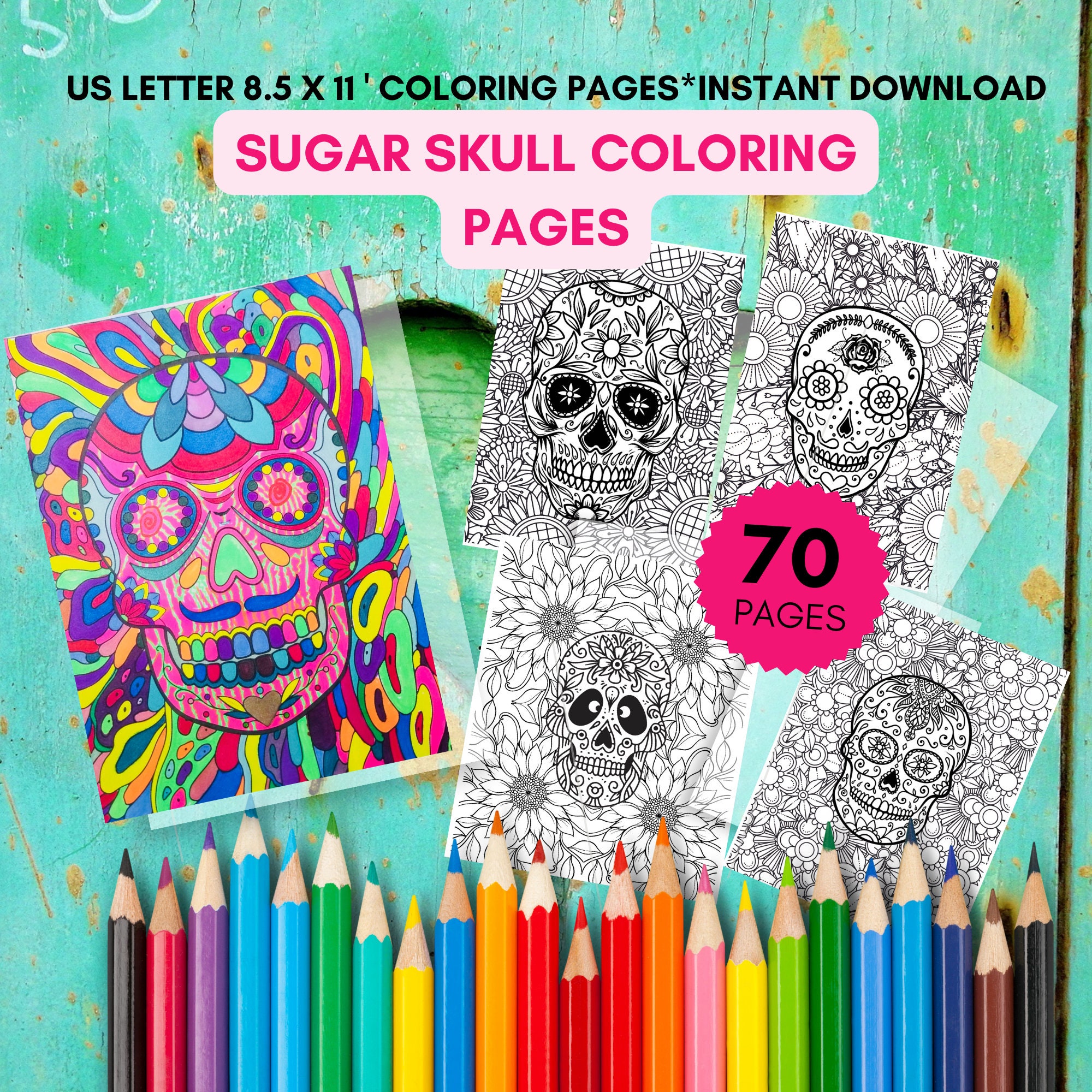 Printable Sugar Skull Coloring Pages Instant Download: 70 Pages to ...