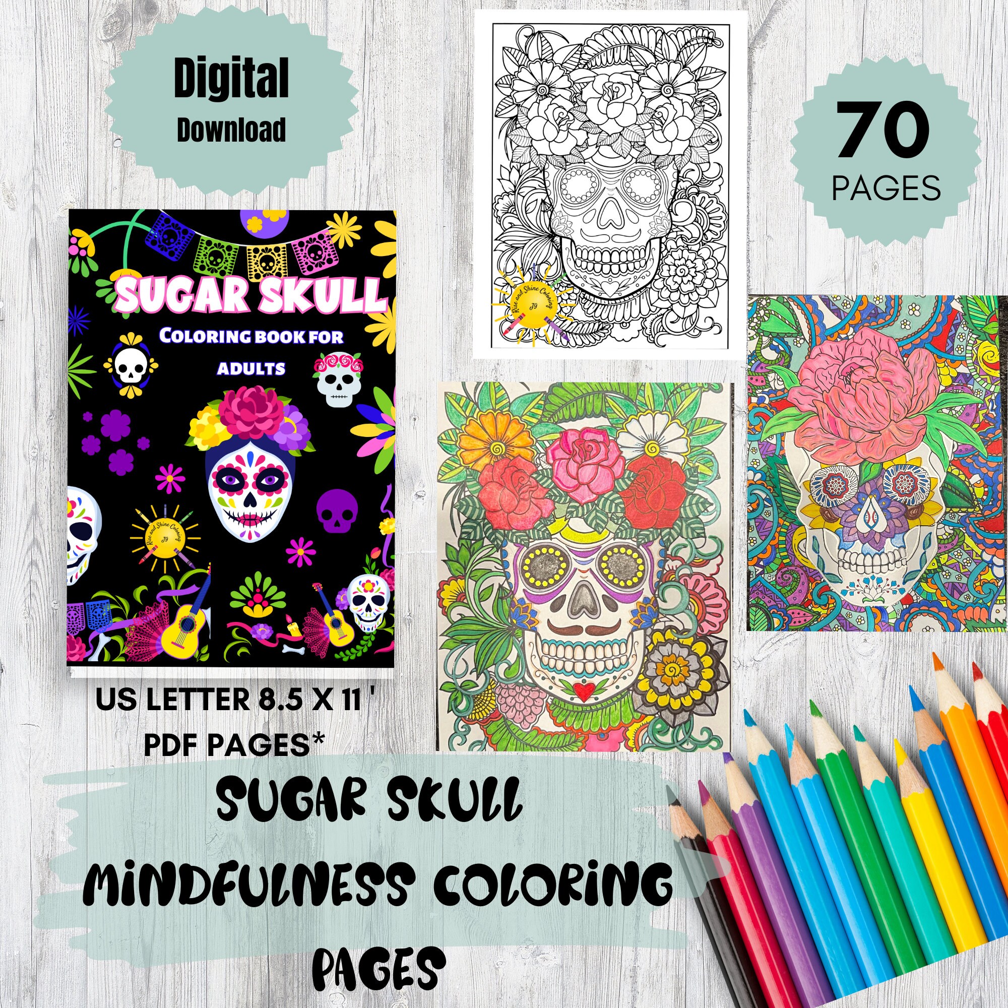 Printable Sugar Skull Coloring Pages Instant Download: 70 Pages to ...