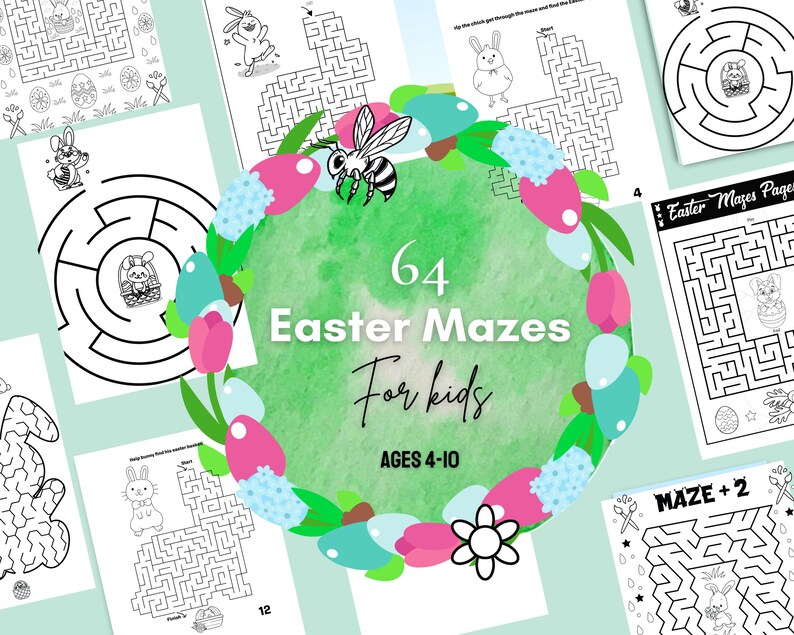 Easter Maze Puzzle Activity Pages for Kids: 64 Different Easter Themed ...