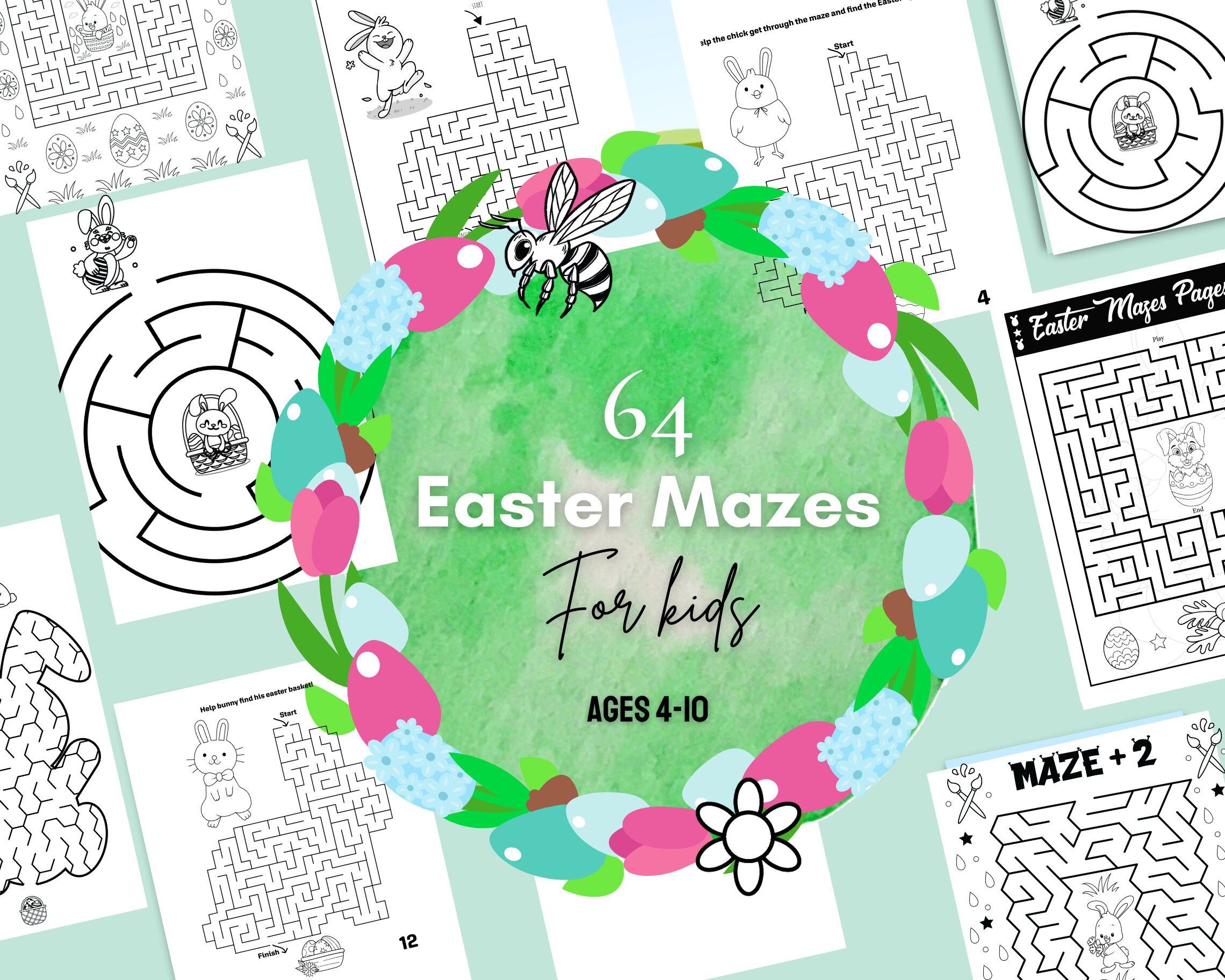 Easter Maze Puzzle Activity Pages for Kids: 64 Different Easter Themed ...