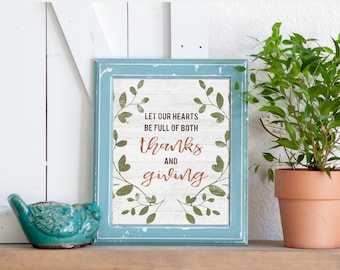 Let Our Hearts Be Full of Thanks and Giving Printable Wall Art Autumn ...
