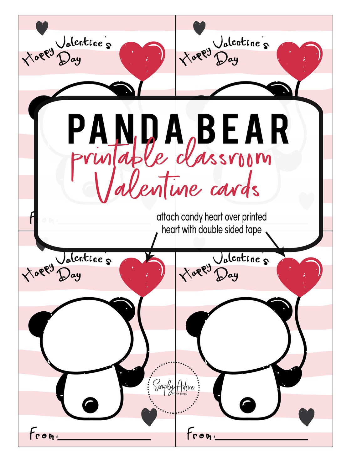 Printable Classroom Valentine | Panda Bear | Valentines Day Card | Kids ...