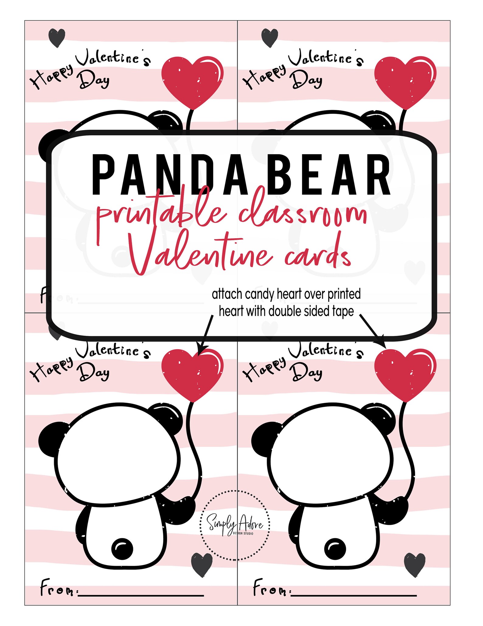 Printable Classroom Valentine | Panda Bear | Valentines Day Card | Kids ...
