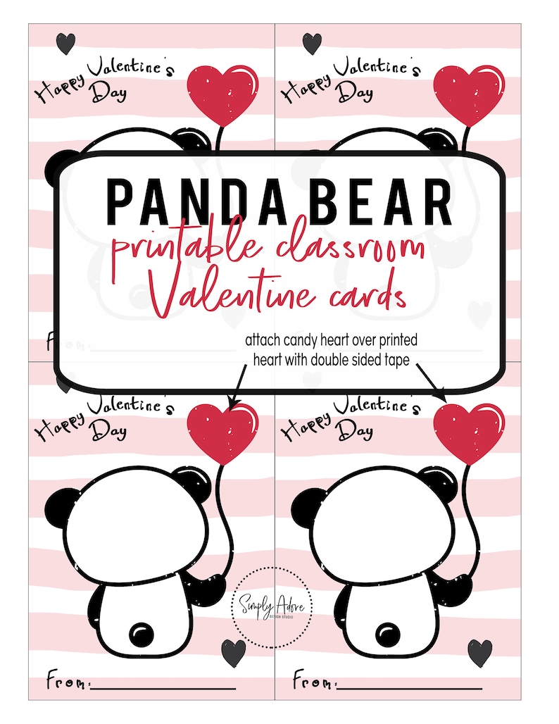 Printable Classroom Valentine | Panda Bear | Valentines Day Card | Kids ...