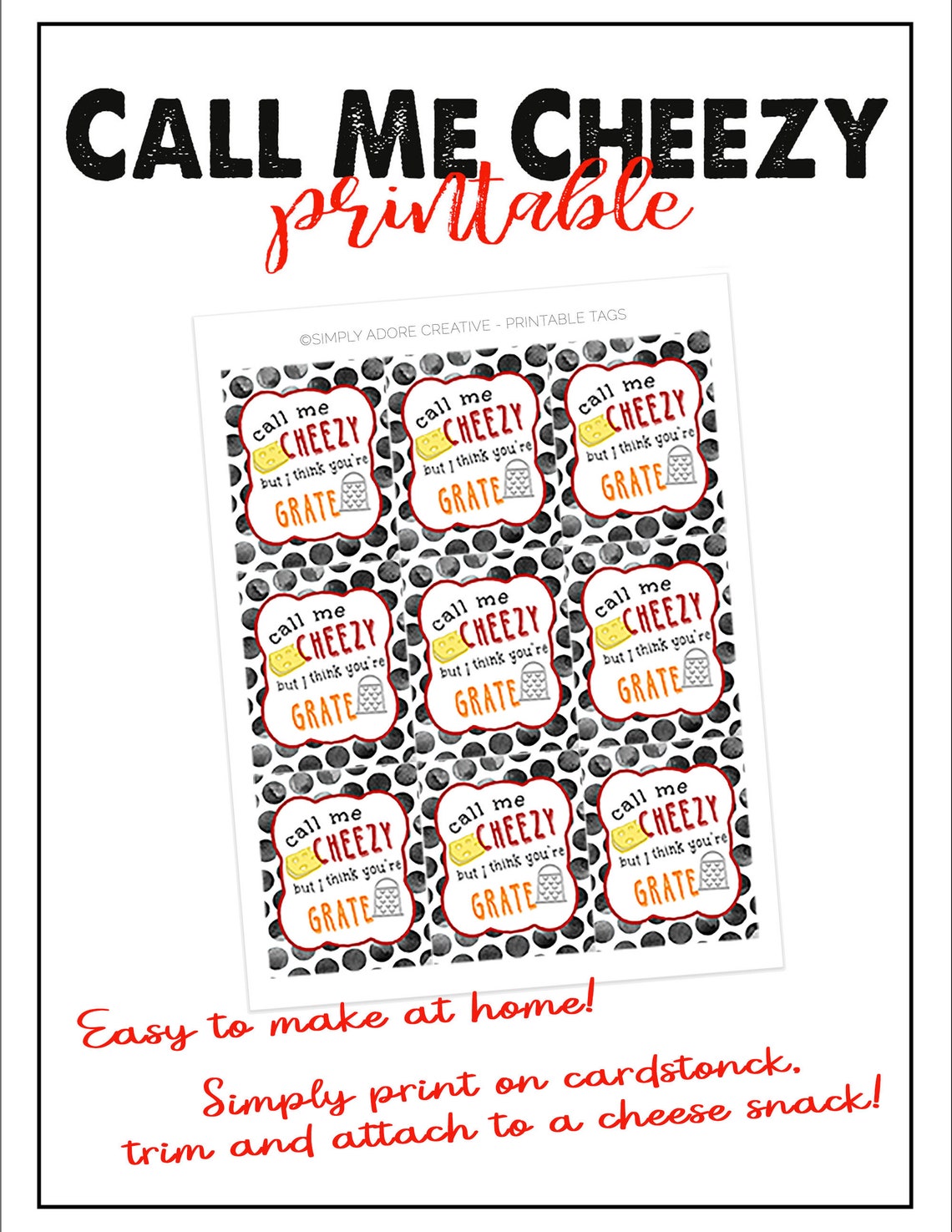 Cheese Snack Gift Tag | Printable Gift Tag | Kids Cheese Cracker Favor ...