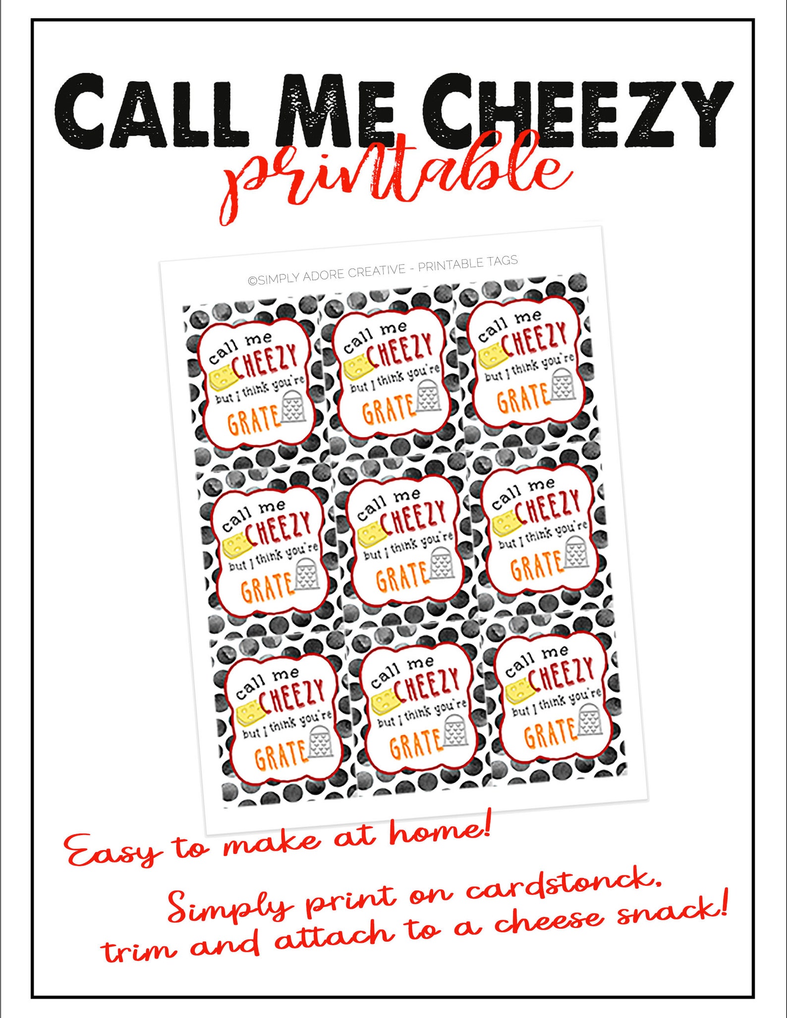 Cheese Snack Gift Tag | Printable Gift Tag | Kids Cheese Cracker Favor ...