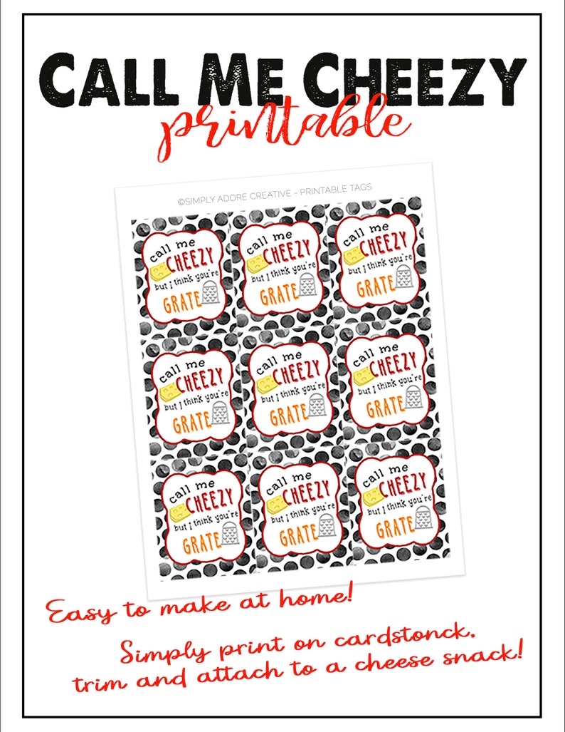 Cheese Snack Gift Tag | Printable Gift Tag | Kids Cheese Cracker Favor ...