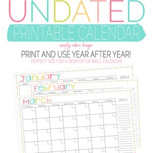 Printable Monthly Calendar | Undated Calendar | Blank Calendar ...
