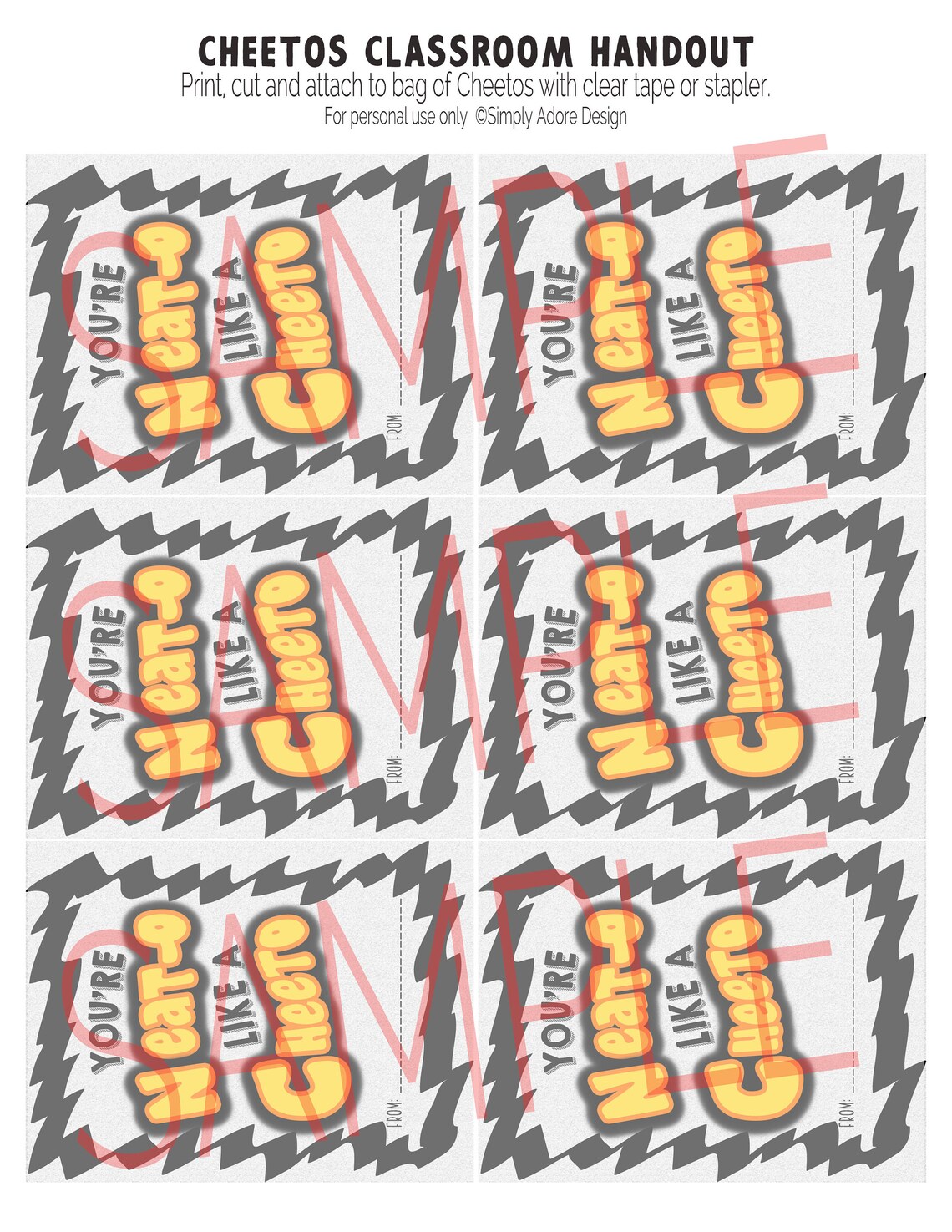 Printable Classroom Handout | Cheeto Printable | DIY Valentine | Kids ...