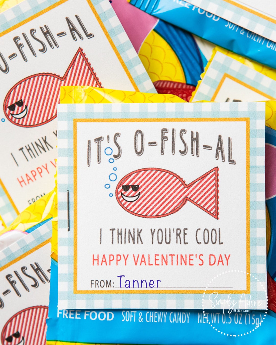 Fish Themed Valentine Printable Snack Tag Printable Classroom Valentine ...