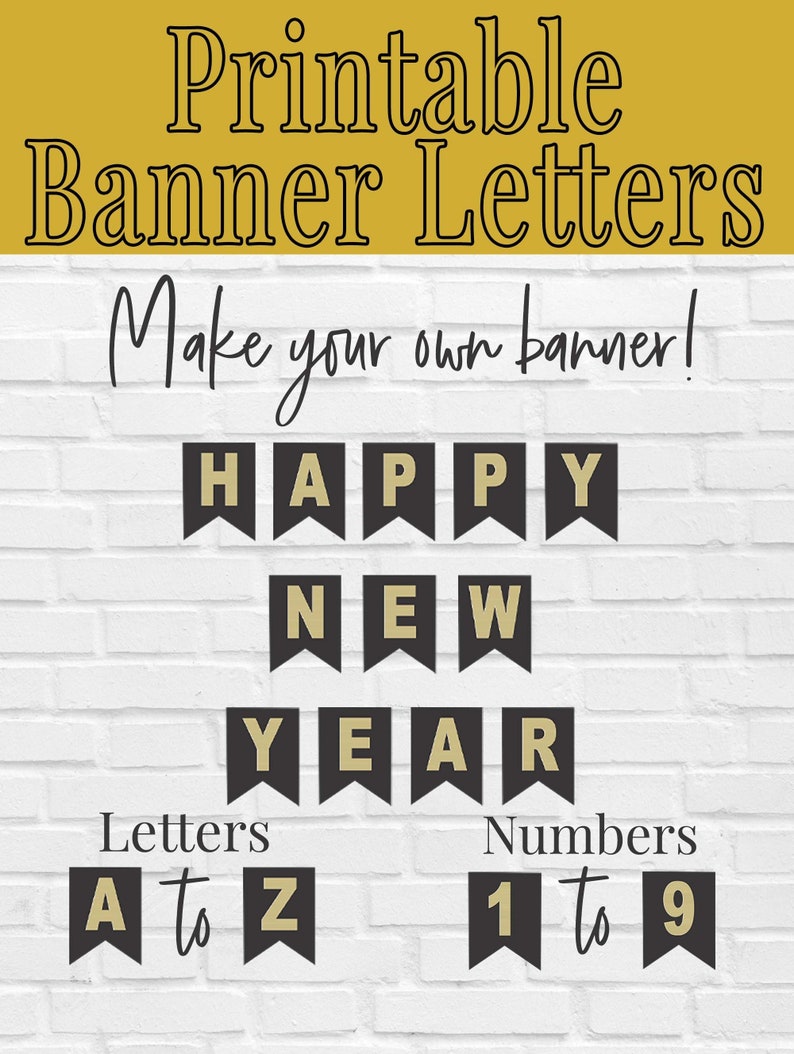 Printable Black and Gold Banner | Digital Download | Letters A-Z ...