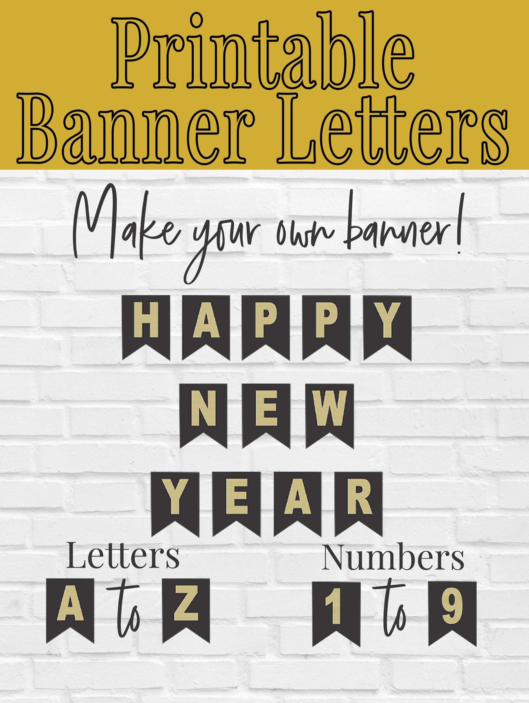 Printable Black and Gold Banner | Digital Download | Letters A-Z ...