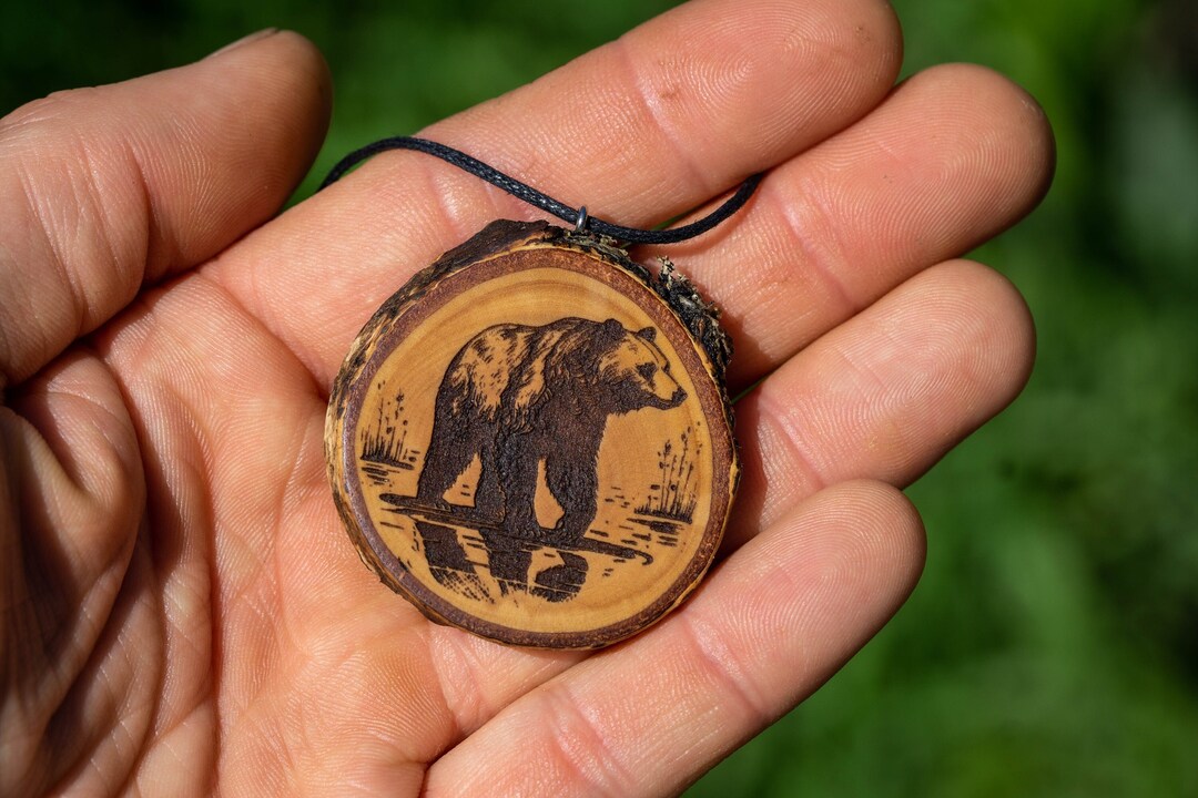 Spirit Animal Bear Necklace, Personalized Wooden Pendant, Grizzly Bear ...