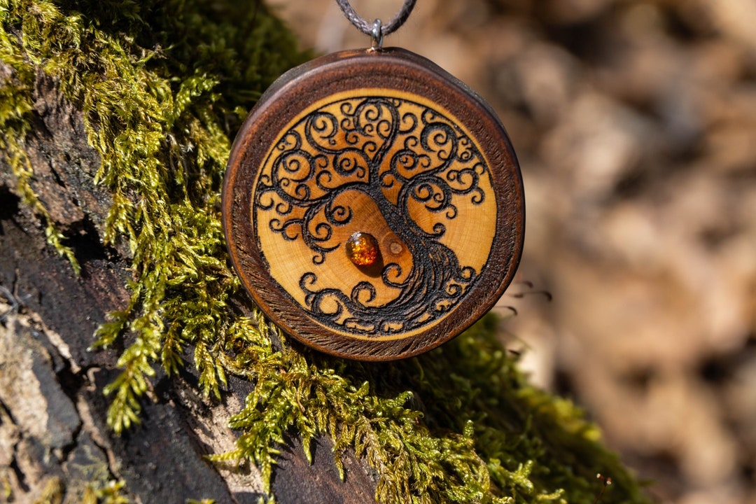 Wooden Tree of Life Natural Amber Pendant | Celtic Protection Amulett ...
