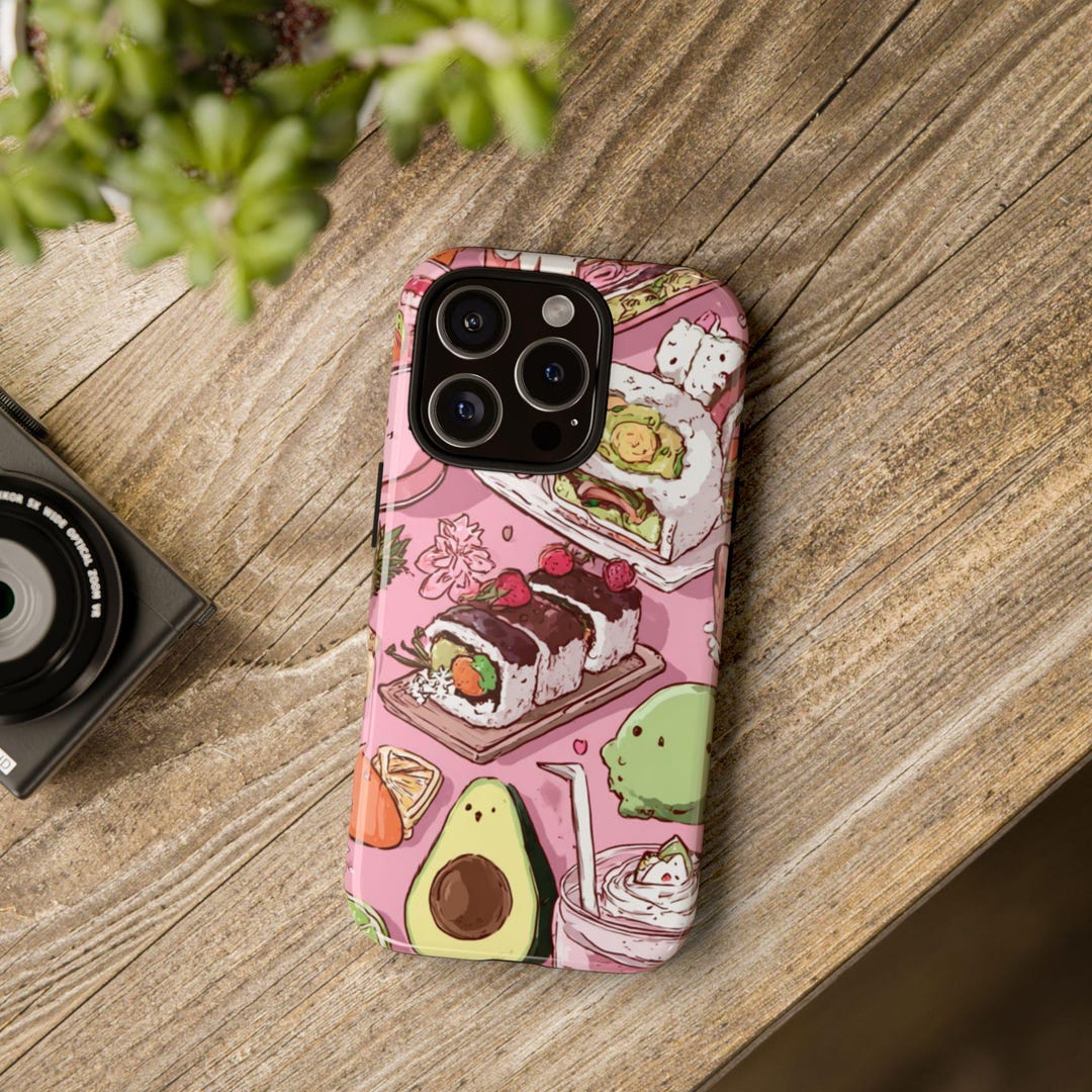 Pink Kawaii Bento Box Cute Foodie Design With Avocados Phone Case for ...